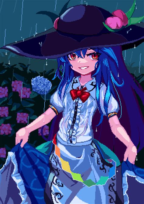 Safebooru 1girl Black Hat Blue Hair Bow Bowtie Brodall Pixel Center