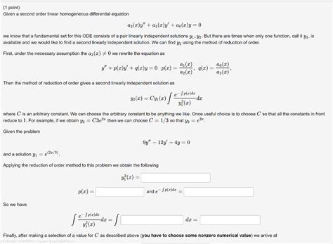 Solved 1 Point Given A Second Order Linear Homogeneous
