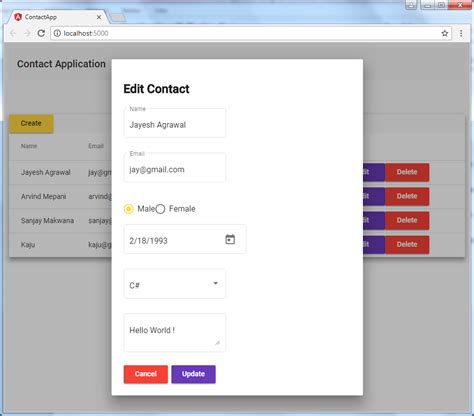 contact application using asp core web api angular 6 0 and visual