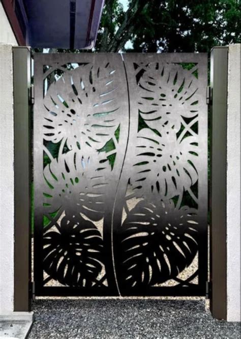 Laser Cut Artistic Leaf Design Wrought Iron Gate Custom Duty Metal Yard