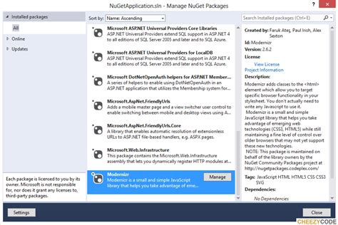 nuget manager package install and uninstall