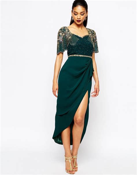 Virgos Lounge Laila Embellished Midi Dress With Thigh Split Detail At