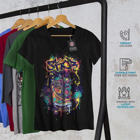 Wellcoda Fashion Graffiti Street Womens V Neck T Shirt Urban Graphic