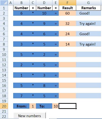 learning basic maths using excel add subtract multiply divide