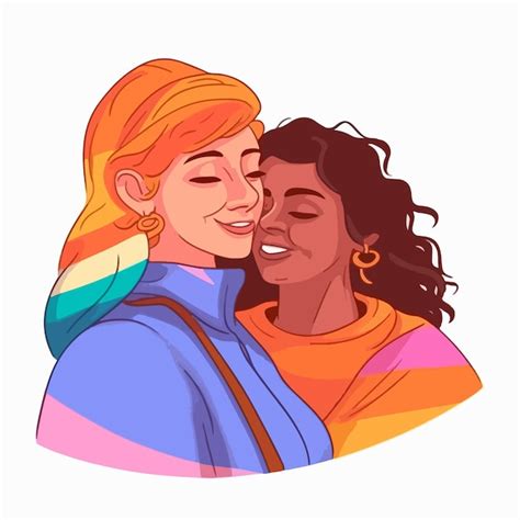 Un Retrato De Una Pareja De Lesbianas Con Una Bandera Del Arco Iris El