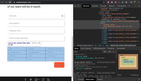 is there any way to align checkboxes in divi contact form custom css