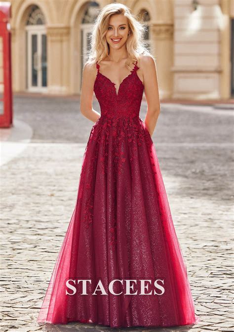 A Line Princess V Neck Sleeveless Sweep Train Tulle Prom Dress With