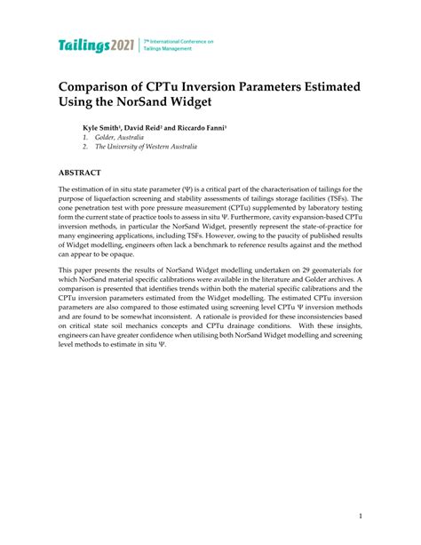 Pdf Comparison Of Cptu Inversion Parameters Estimated Using The