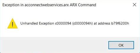 exception in acconnectwebservices arx arx command when starting autocad