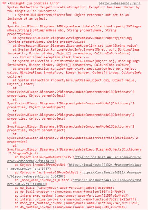 diagram uncaught in promise error on 5 in blazor feedback portal