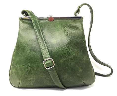 Ledertasche Damen Handtasche Mit Klippverschluss Umhängetasche
