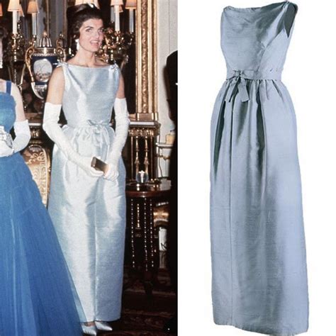 First Lady Jackie Kennedy Wearing A Light Blue Chez Ninon Gown When