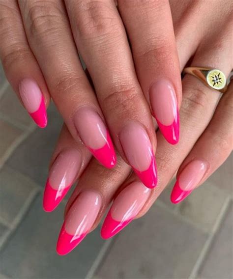 25 Hot Pink Vibrant Nails For Modern Women Hot Pink French Tip Almond