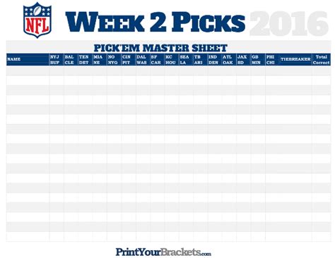 Nfl Week 2 Picks Master Sheet Grid
