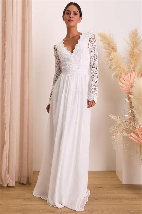 White Dress Maxi Dress Lace Dress Long Sleeve Dress Lulus