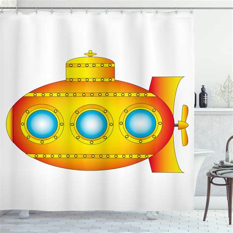 Yellow Submarine Decor Shower Curtain Sea Theme A Submarine On White
