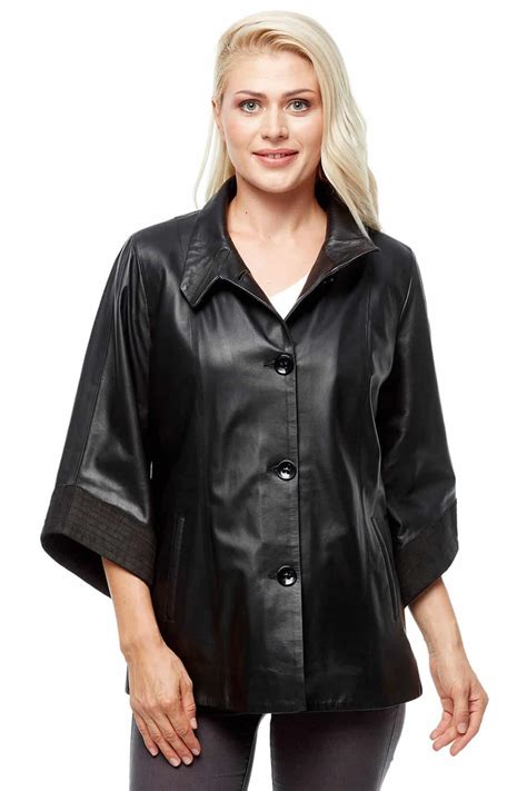 Tess Loose Womens 100 Real Black Leather Baggy Coat