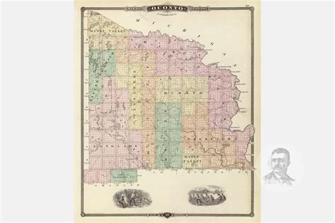 Vintage Oconto County Wi Map 1878 Old Wisconsin Map Etsy