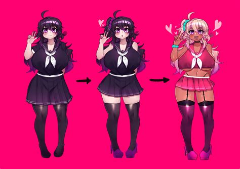 Hypnohub Ahoge Before And After Bimbofication Blonde Hair Blush