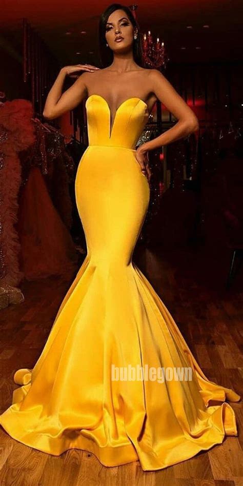 Yellow Mermaid Sweetheart Simple Long Bridesmaid Prom Dresses Gdw104