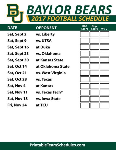 Baylor Football Schedule 2023 Printable Printable Word Searches