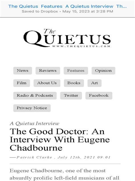 The Quietus Features A Quietus Interview The Good Doctor An Interview