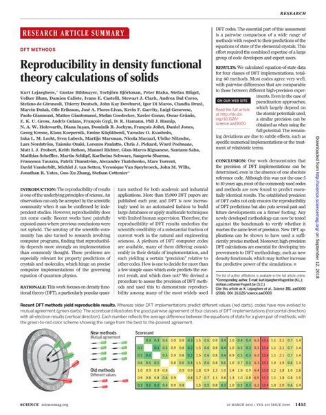 pdf dft methods reproducibility in density functional science