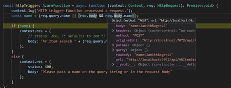 node js typescript azure function read body of post method as json