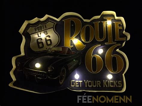 Plaque Métal Lumineuse Led Déco Murale Vintage Voiture Route 66 Get