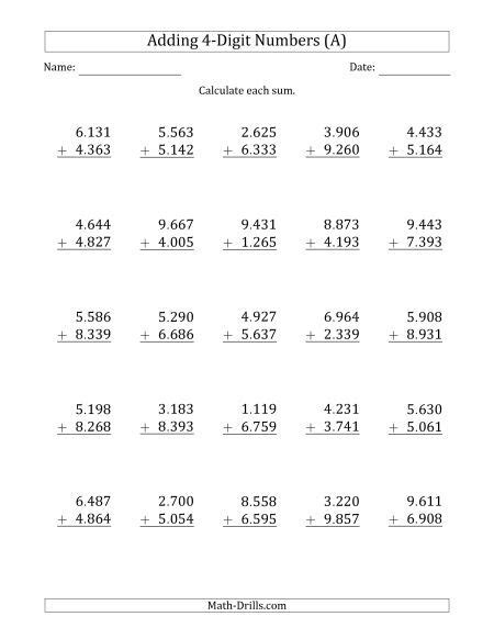 adding 4 digit numbers period separated คณิตศาสตร์
