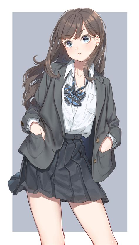 Safebooru 1girl Black Jacket Black Skirt Blazer Blue Eyes Bow Bowtie