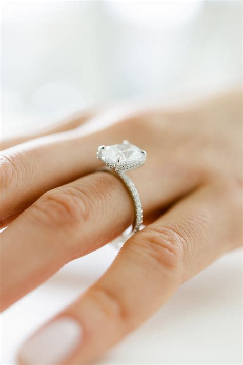 Cushion Cut Solitaire Pave Engagement Rings
