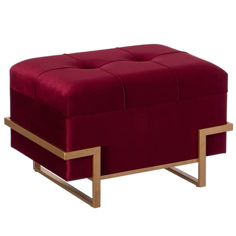 Fabulaxe Rectangular Velvet Storage Ottoman With Gold Legs Black