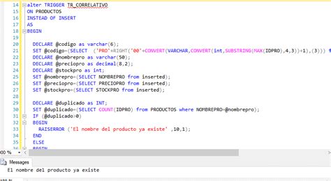 caso en sql server bd practica2 usando triggers sistek peru