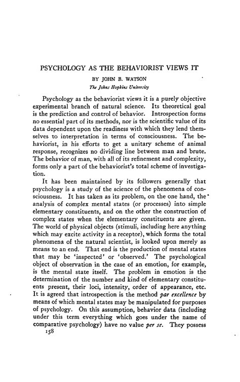 3 Watson 1913 Psychology 2 Psychology As The Behaviorist Views It By