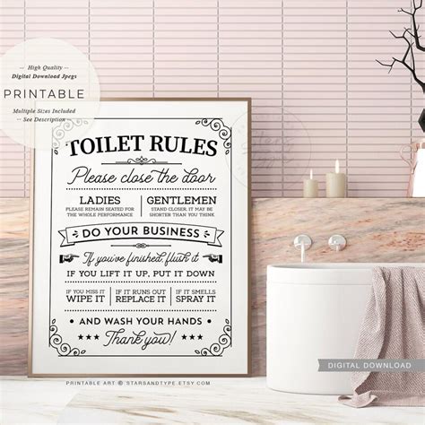 Toilet Rules Printable Wall Art Above Toilet Loo Sign Fun Etsy