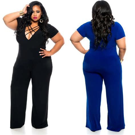Plus Size L Xl Xxl Xxxl Jumpsuits V Neck Rompers For Women Two Piece