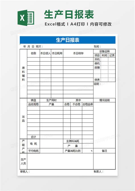 生产日报表excel表格模板下载 Excel 图客巴巴