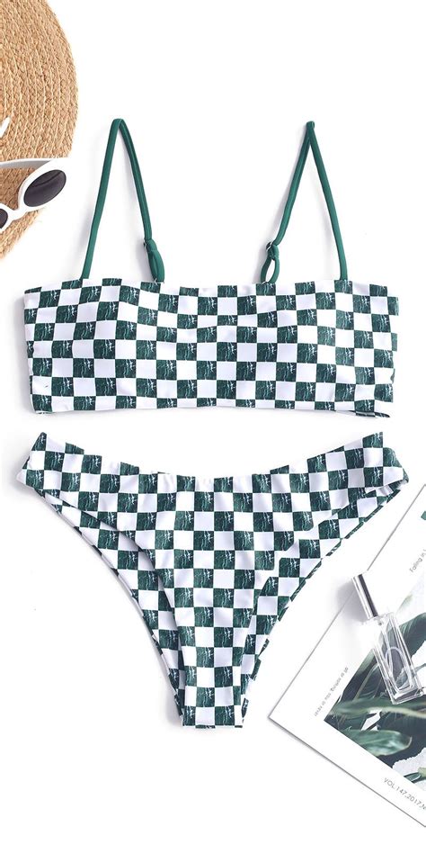 2019 Green Checkered Cami Bikini Set Swimsuits Bikinis Green