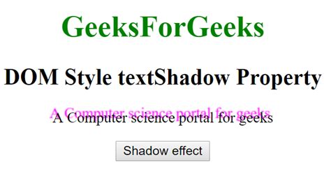 html dom style textshadow property geeksforgeeks