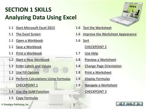 ppt section 1 skills analyzing data using excel powerpoint