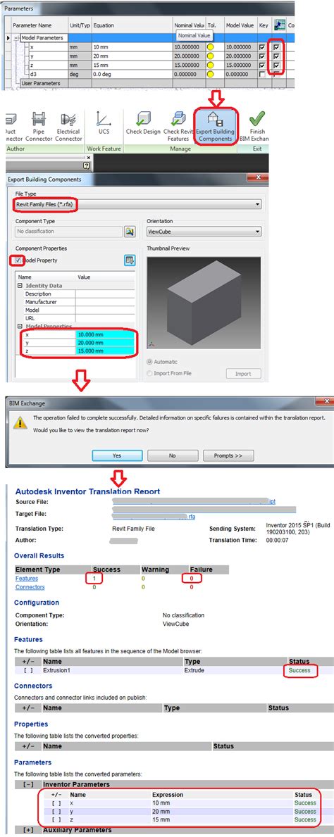 export bim rfa not possible with parameters inventor autodesk