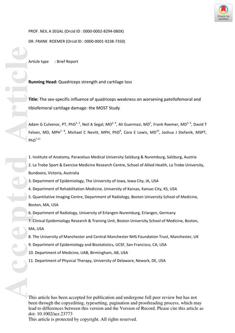 pdf the sex specific influence of quadriceps weakness on