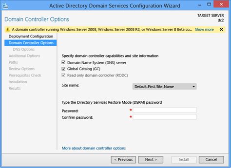 install a replica windows server 2012 domain controller in