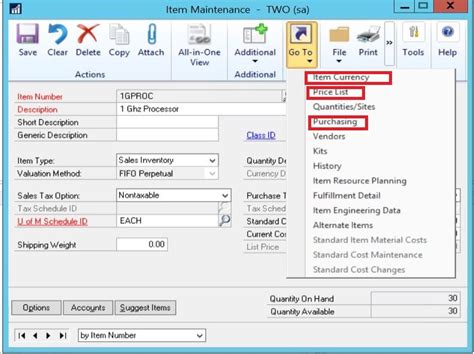 dynamics gp missing setup on inventory item causes purchasing issues