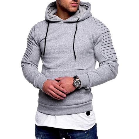 Laamei Fashion Men Long Sleeve Casual Men Sweatshirt Solid Color Hoodie