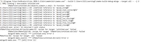 c error with linker when attempting include mysql connector c stack