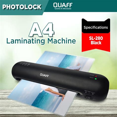 Quaff A4 Laminating Machine Sl 280 Black Max Laminate 125 Microns