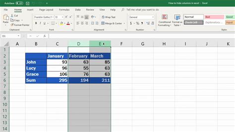 how to hide columns in excel