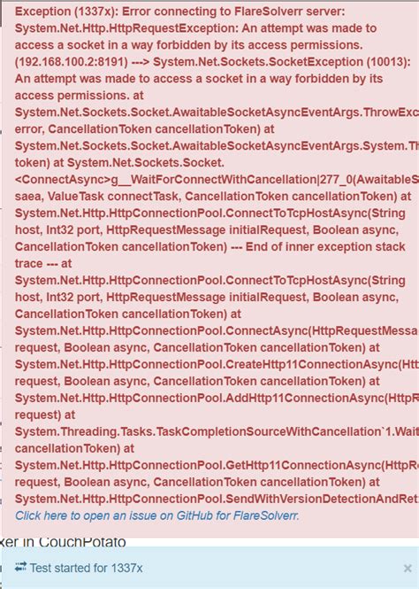 [1337x] testing exception 1337x error connecting to flaresolverr